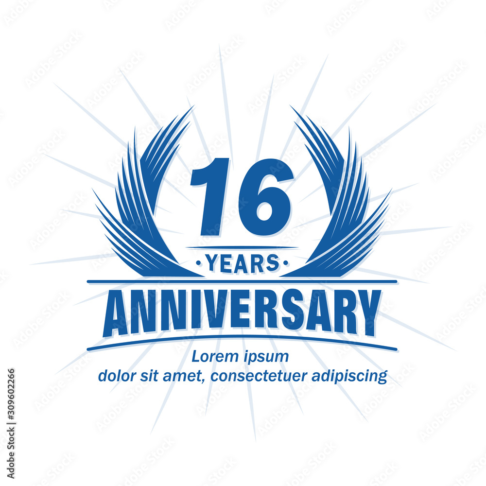 16 years logo design template. 16th anniversary vector and illustration ...
