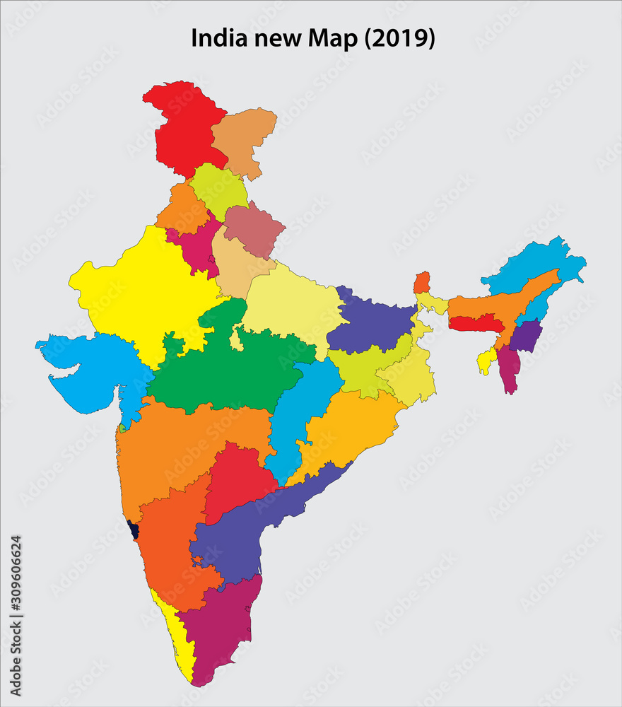 vector illustration of India new map with new States division in 2019 ...