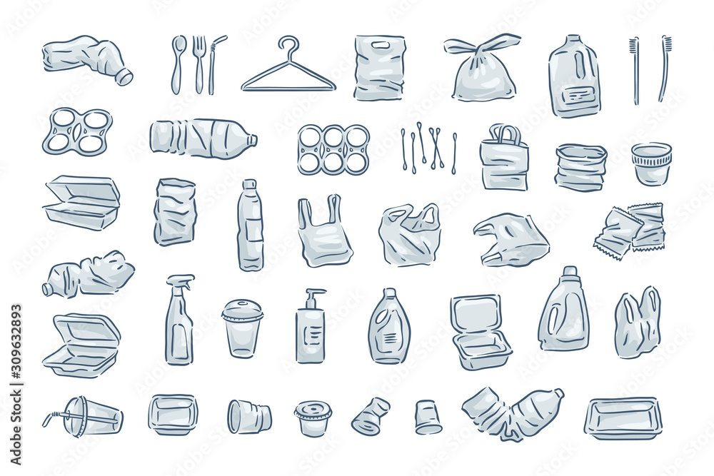 Plastic waste icon collection on white background. Stock Vector | Adobe ...