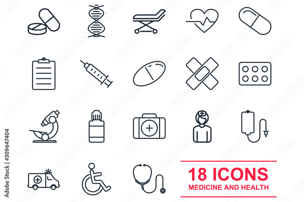 Medical Assistance Vector Line Icons template color editable. Medicine ...