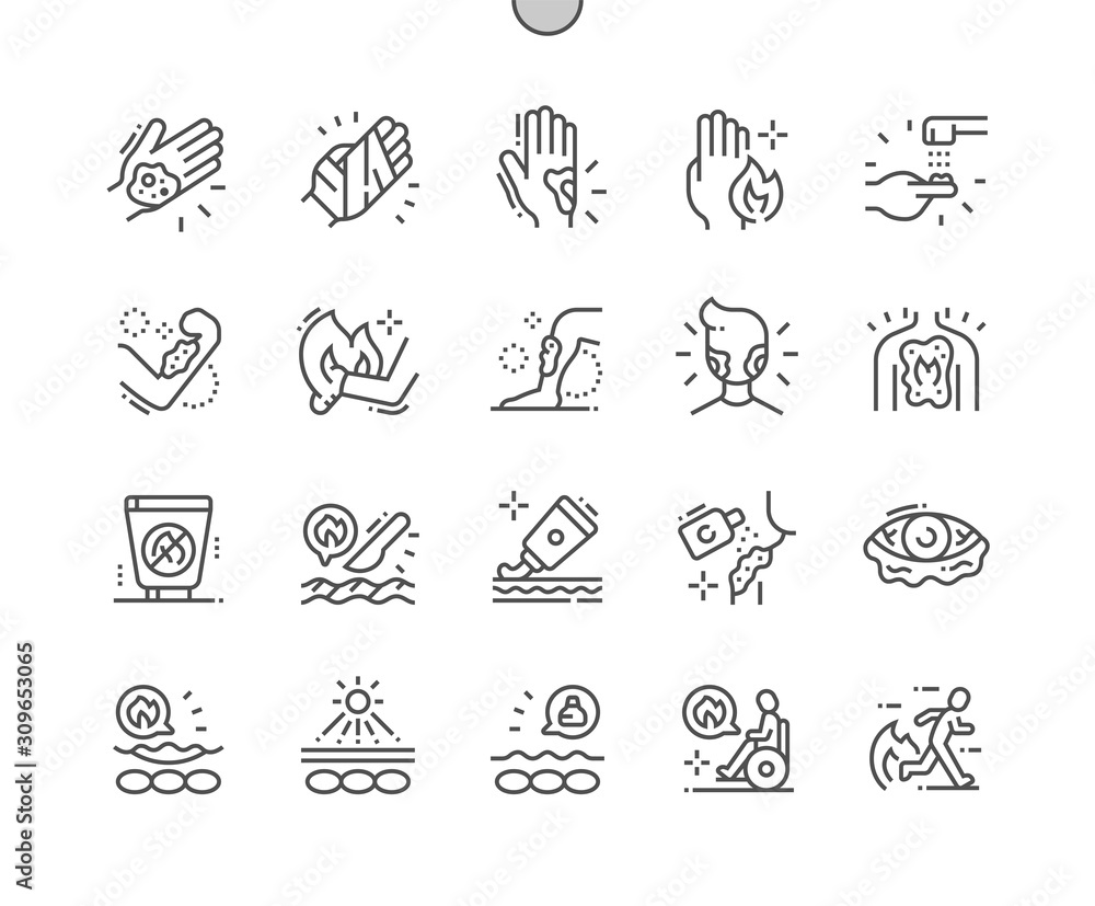 Skin Burns Well-crafted Pixel Perfect Vector Thin Line Icons 30 2x Grid ...