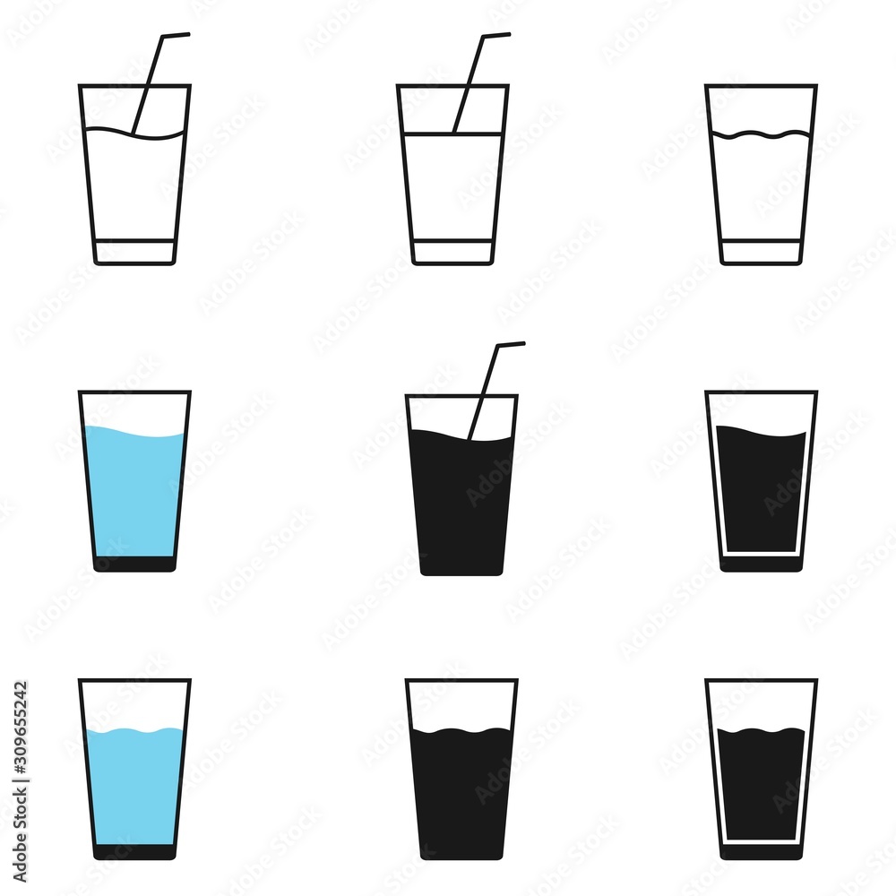 water glass icon. Flat Water glass, drink symbol vector illustration ...