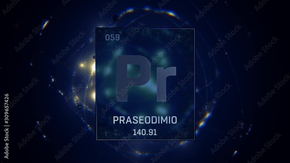 Praseodymium as Element 59 of the Periodic Table. Seamlessly looping 3D ...