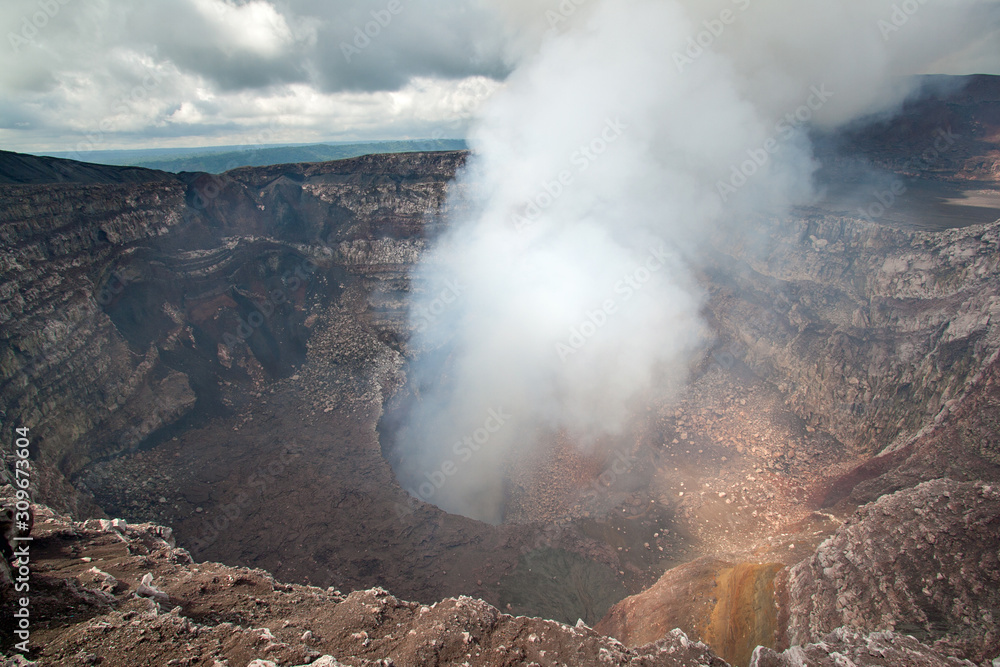 Masaya Volcano emitting large quantities of sulfur dioxide gas from ...