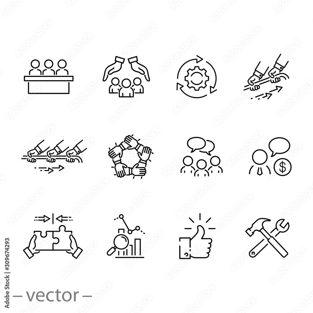 business team icon set, strategy teamwork, management people ...