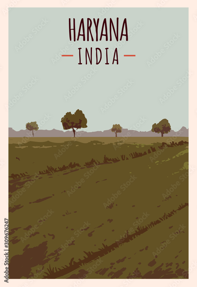 Haryana retro poster. Haryana travel illustration. States of India ...