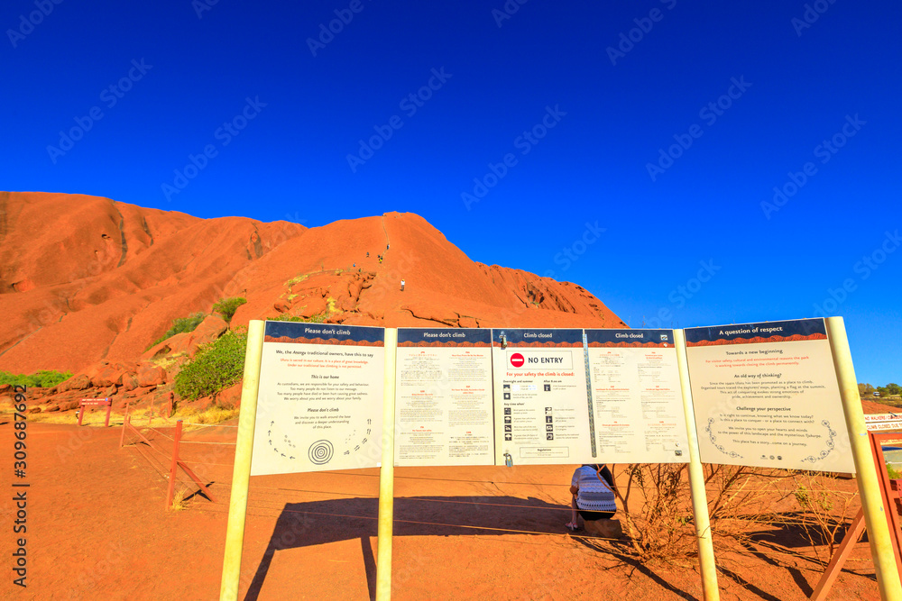 Uluru, Northern Territory, Australia - Aug 23, 2019: warning signs at ...