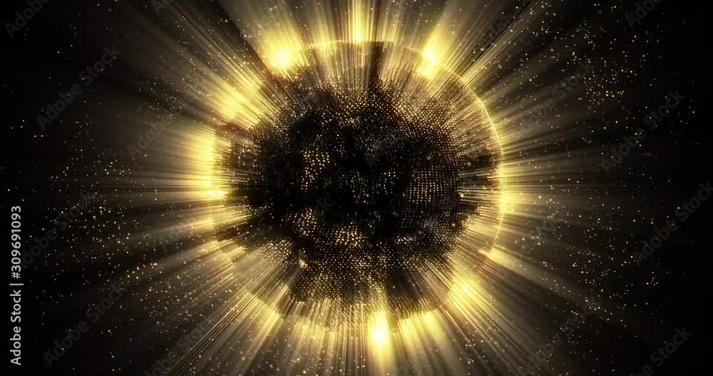 Gold light sphere ball with glitter sparkles radiance and glowing ...