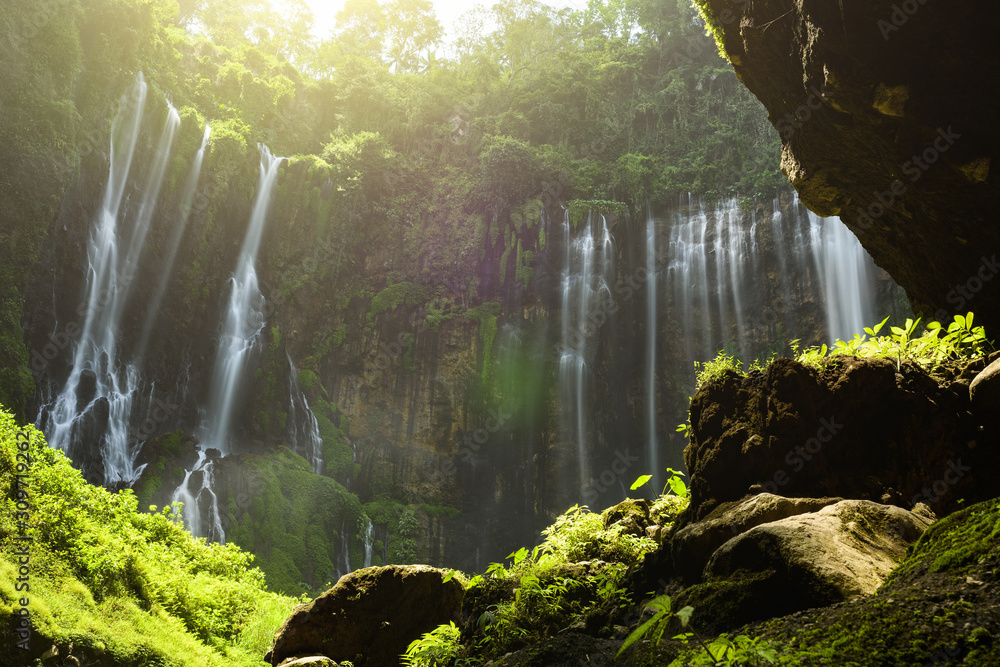 Stunning view of the Tumpak Sewu Waterfalls also known as Coban Sewu ...