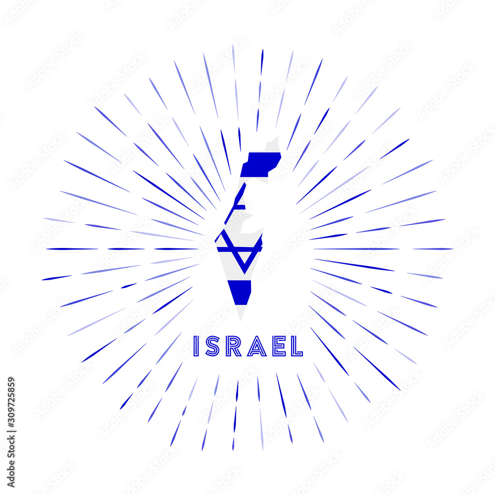 Israel sunburst badge. The country sign with map of Israel with Israeli ...