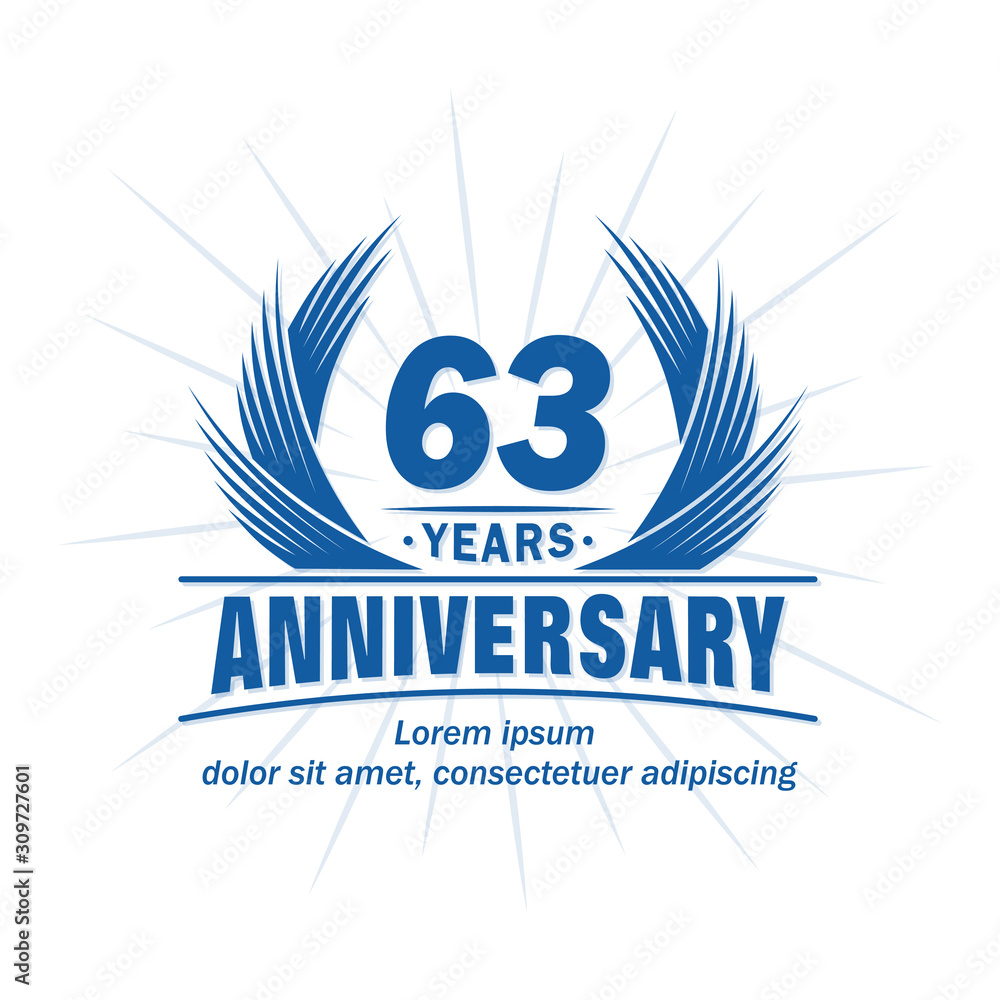 63 years logo design template. 63rd anniversary vector and illustration ...
