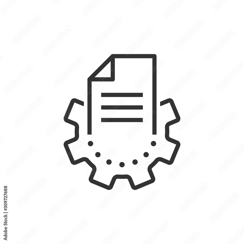 Document with gear icon in flat style. Big data processing vector ...