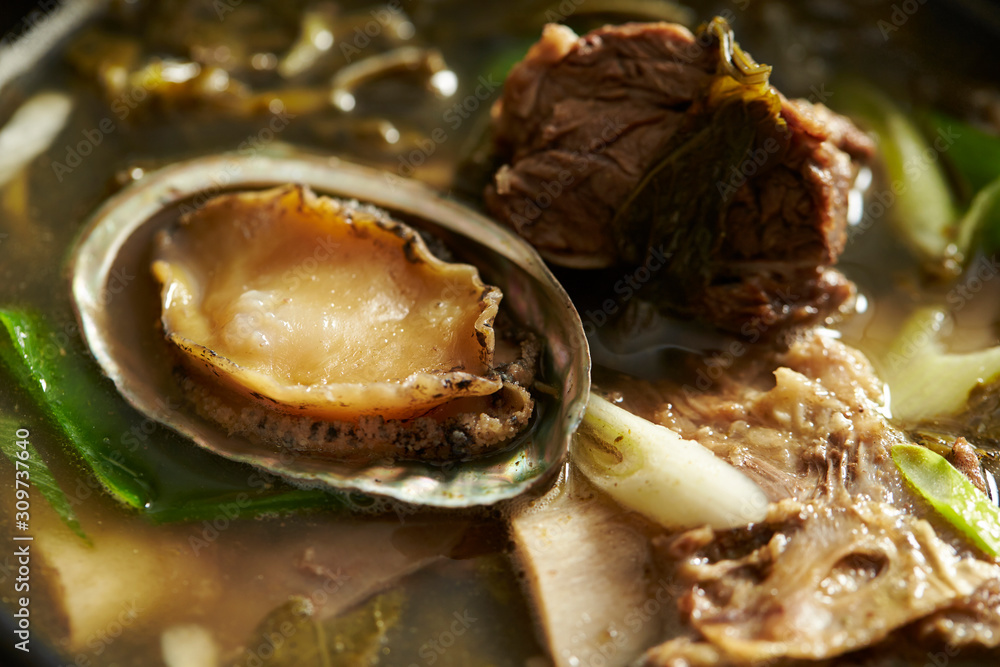 Korean abalone and beef hot pot Stock Photo | Adobe Stock