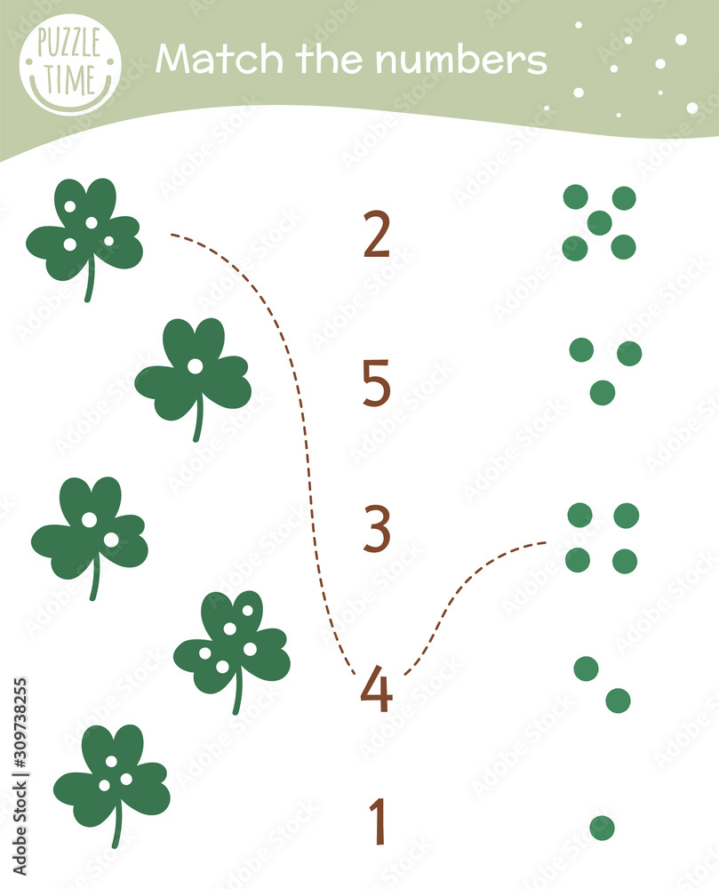 Matching game with shamrock leaves. Saint Patrick’s Day math activity ...