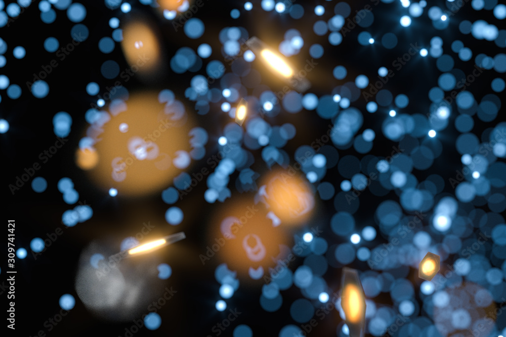 Floating specks of light on black background, 3d rendering. Stock ...