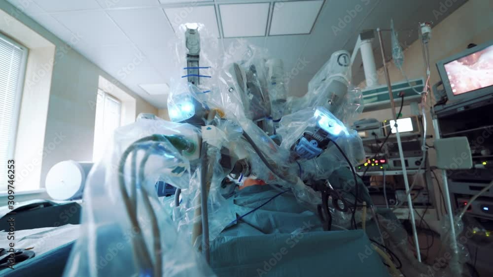 Medical operation involving robot. Medical robot. Robotic Surgery ...