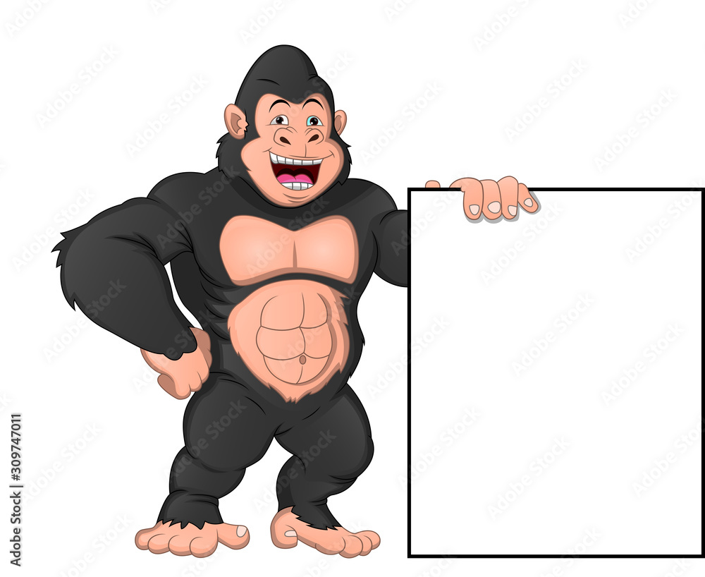 baby gorilla cartoon and blank sign Stock Vector | Adobe Stock