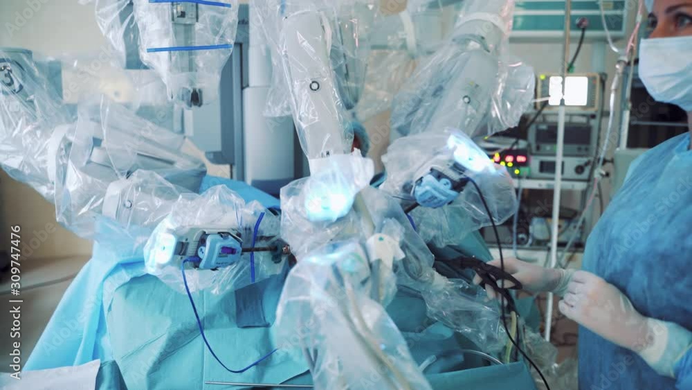 Modern surgical system. Medical robot. Minimally invasive robotic ...