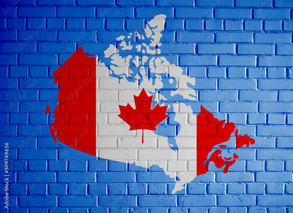 Canada map country silhouette in national Canadian flag colors and with ...