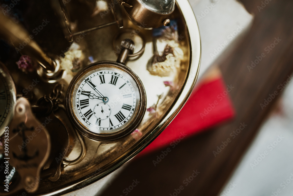 Vintage pocket watch.Vintage time watch.Old style luxury objects ...