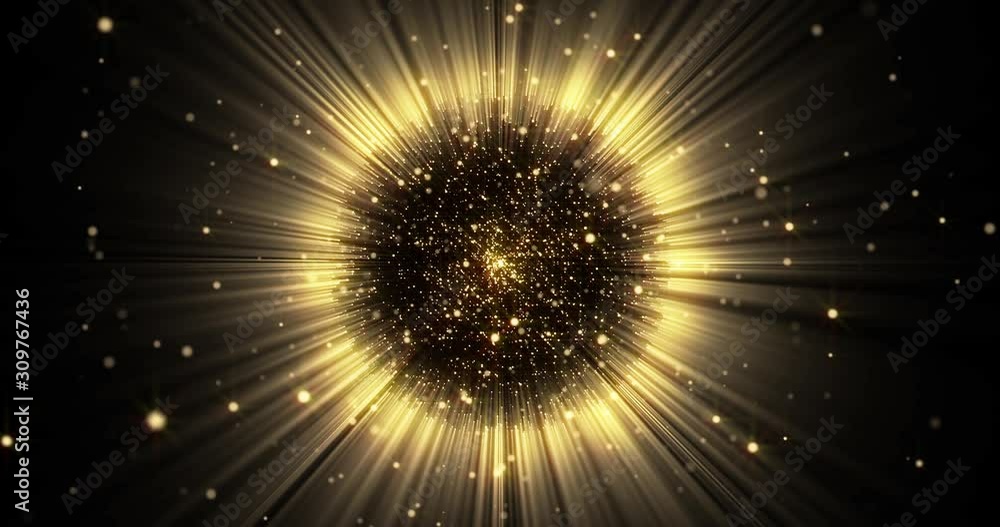 Gold light sphere ball with glitter sparkles burst and glowing shimmer ...