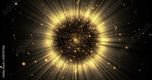 Gold light sphere ball with glitter sparkles burst and glowing shimmer ...