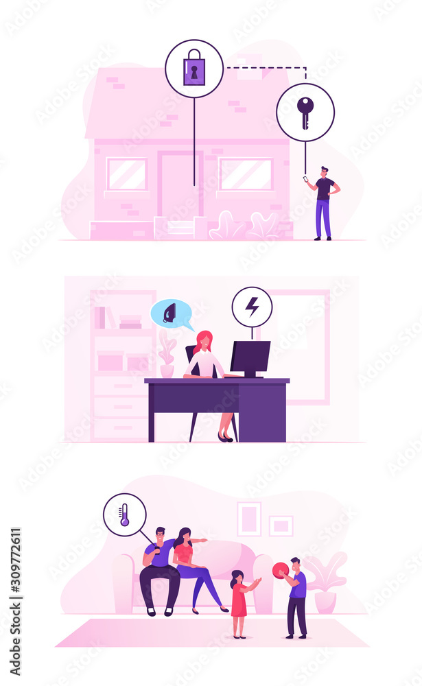 Smart House Technology System Concept. People Using App for Centralized ...