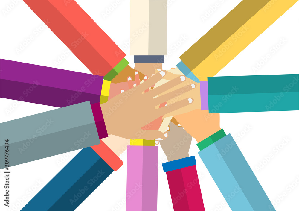 Young business putting their hands together. After work doing something ...