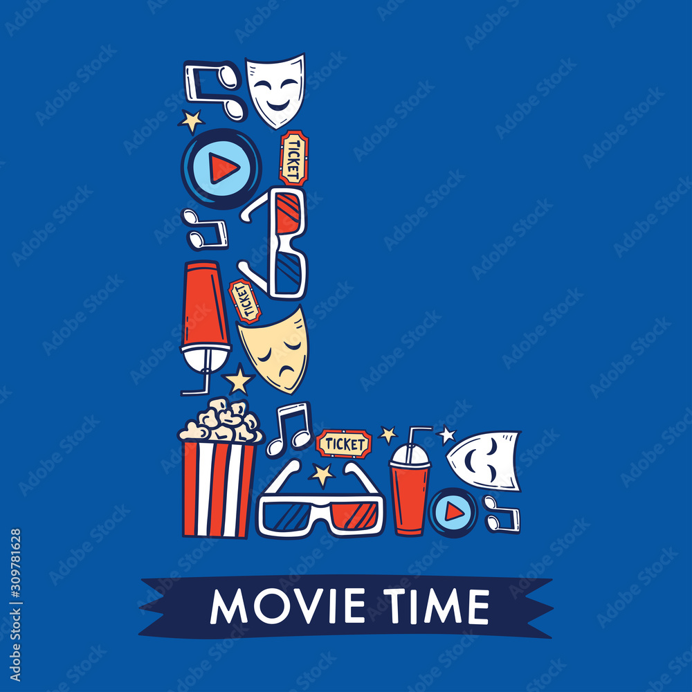 Cinema Alphabet collection for card design : Cinema elements forming a ...