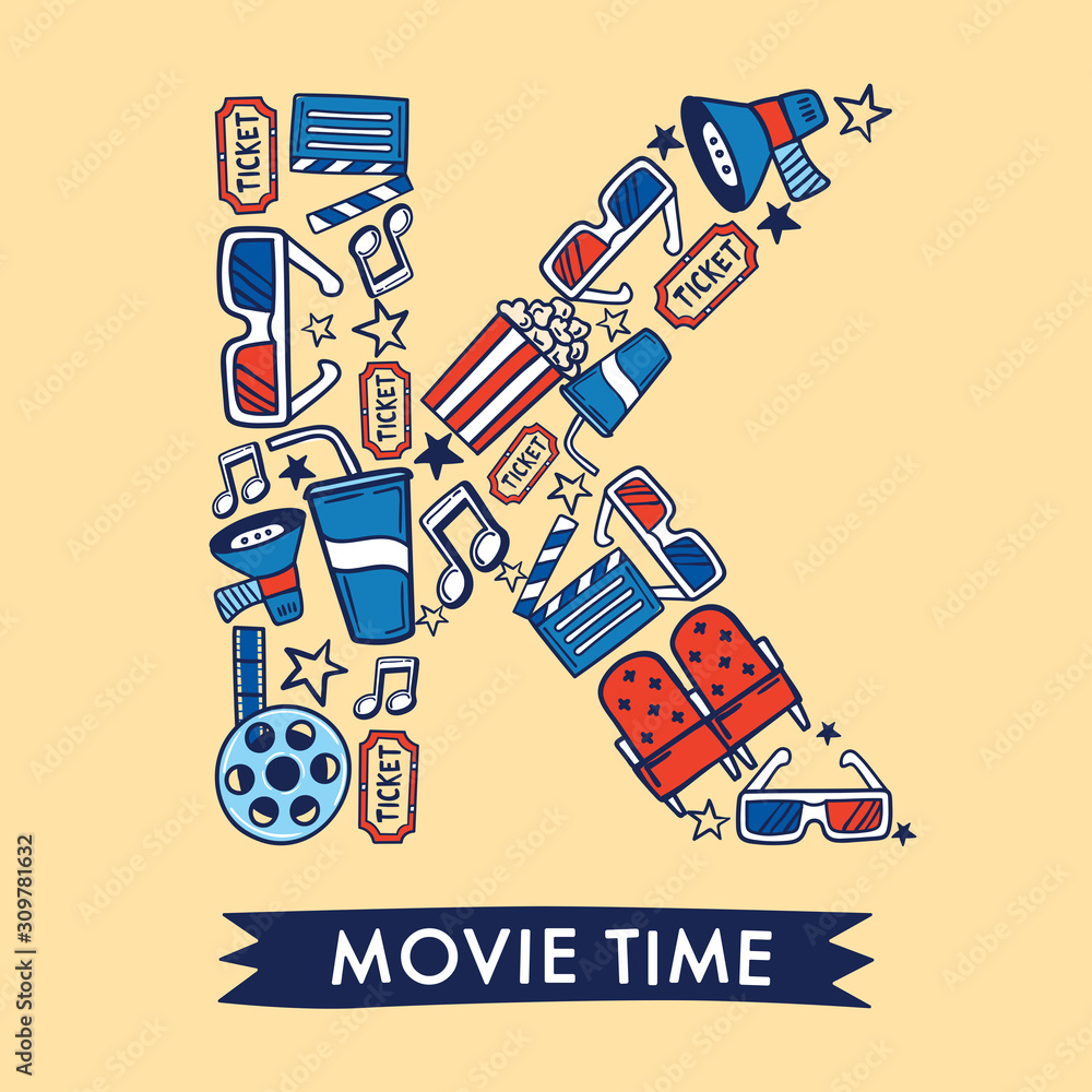Cinema Alphabet collection for card design : Cinema elements forming a ...