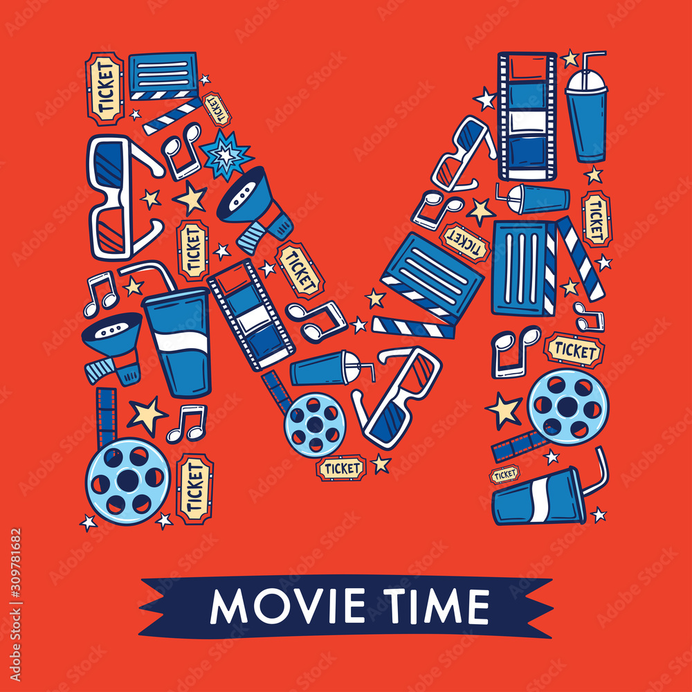 Poster Cinema Alphabet collection for card design : Cinema elements ...