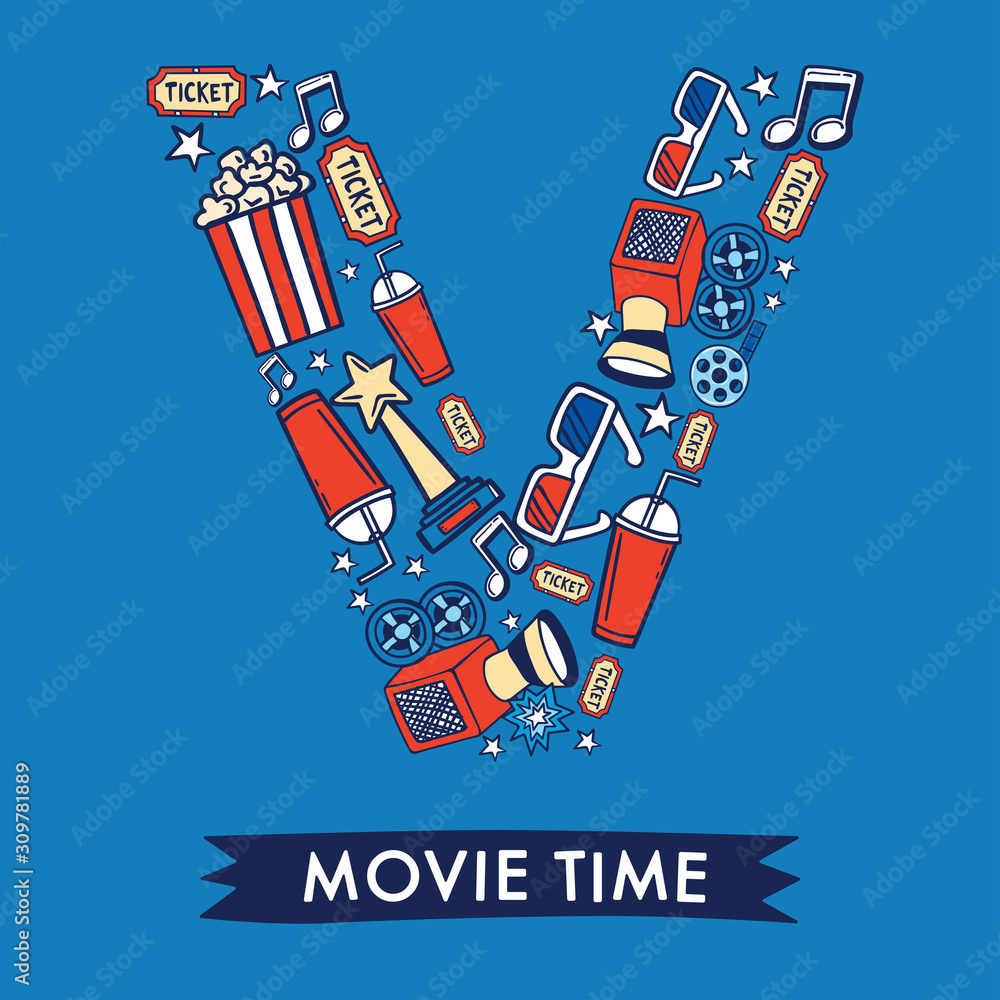 Cinema Alphabet collection for card design : Cinema elements forming a ...