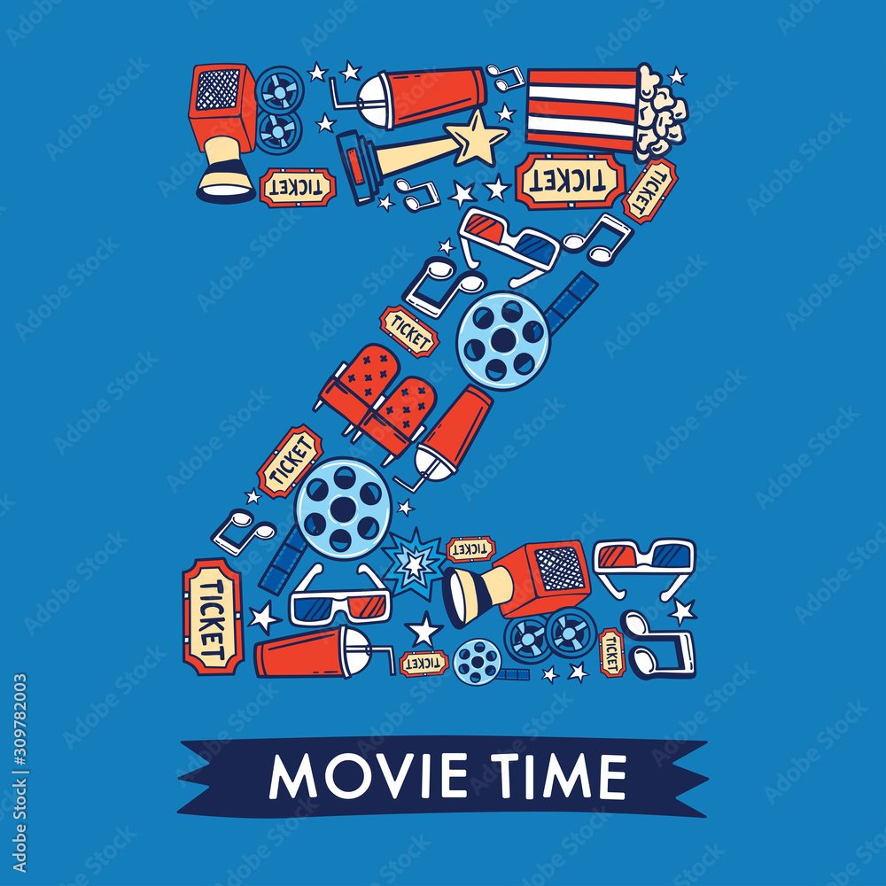 Cinema Alphabet collection for card design : Cinema elements forming a ...