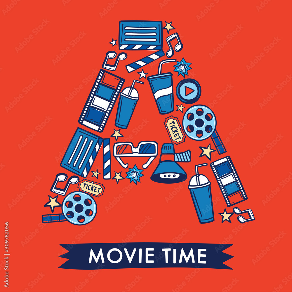 Cinema Alphabet collection for card design : Cinema elements forming a ...