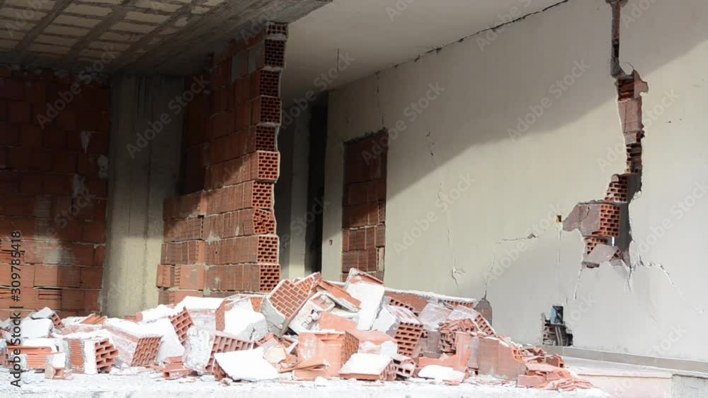 Stockvideon Room sections in the half-destroyed building after ...