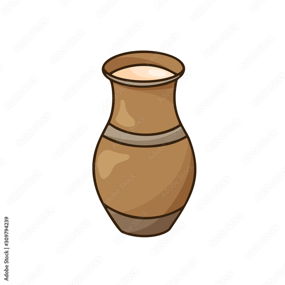 Cartoon ceramic pot isolated on white background. Color doodle icon ...
