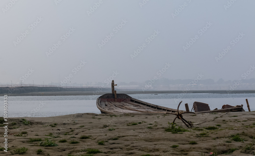Indian woodmade boats at riverside Stock Photo | Adobe Stock