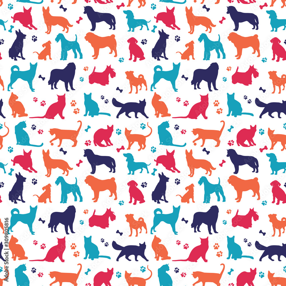 Set of nicecolors cats and dogs background illustration. Animal ...