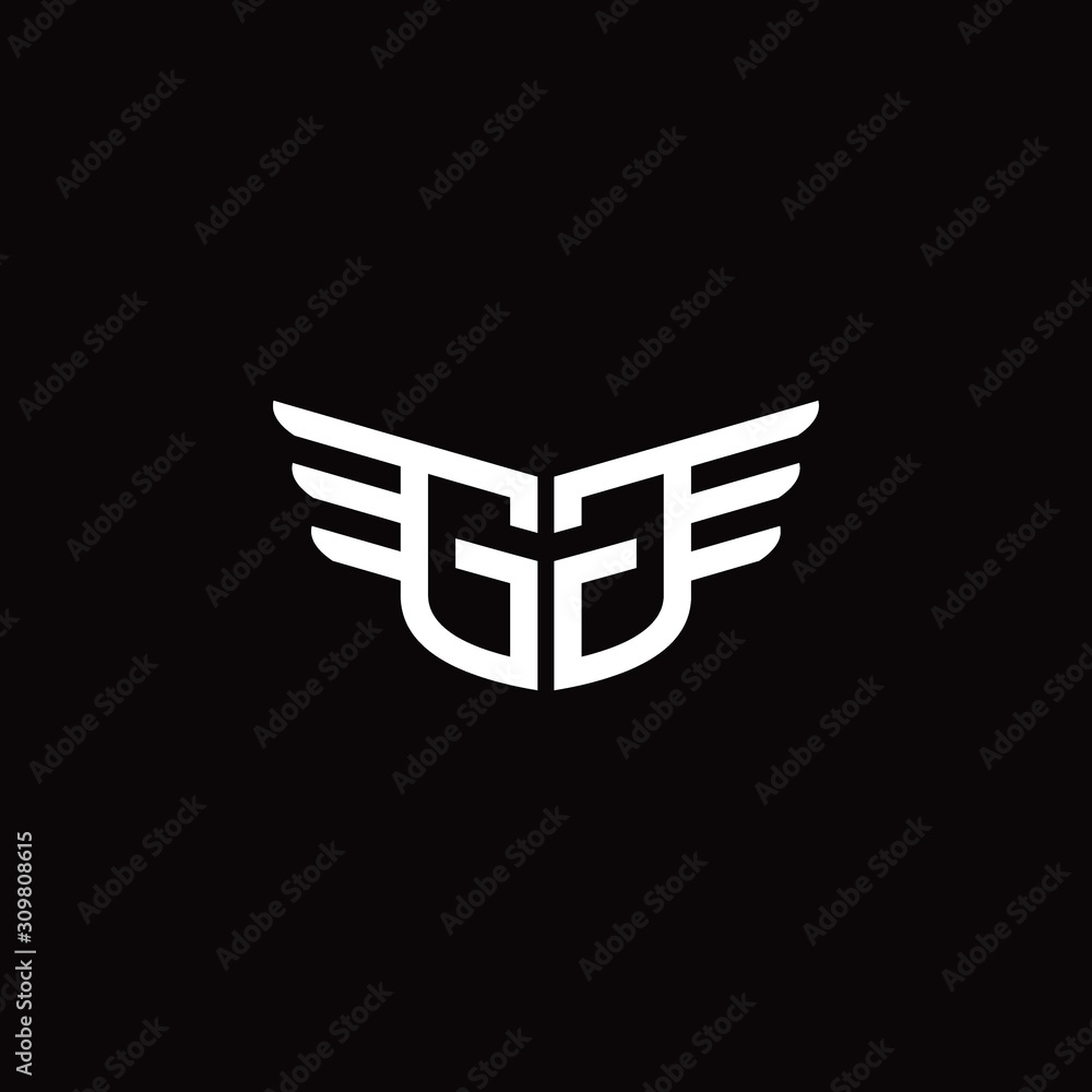 GG logo monogram emblem shape with wings style ribbon design template ...
