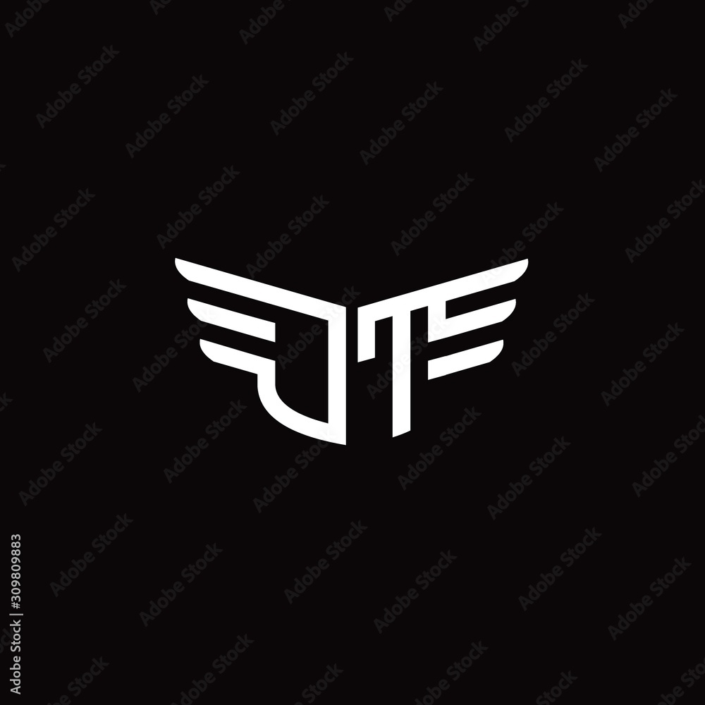 JT logo monogram emblem shape with wings style ribbon design template ...