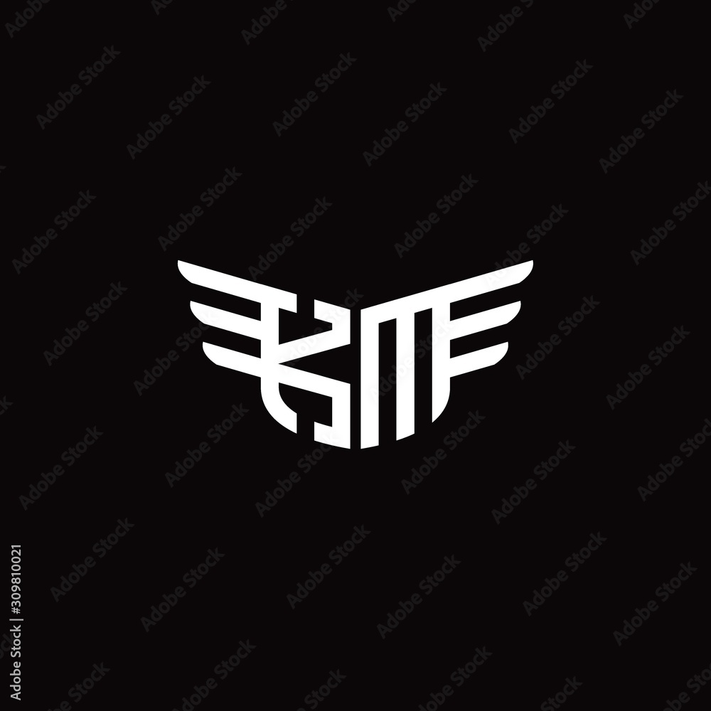 KM logo monogram emblem shape with wings style ribbon design template ...