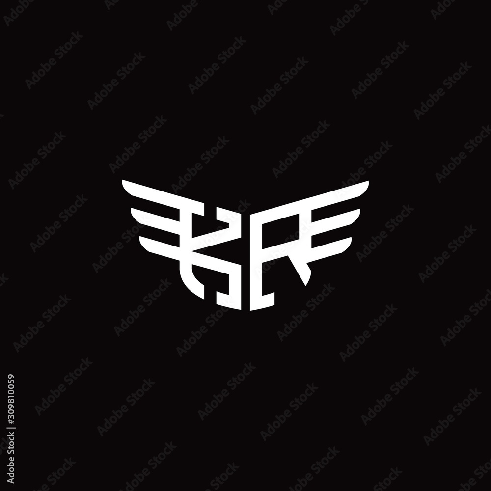 KR logo monogram emblem shape with wings style ribbon design template ...