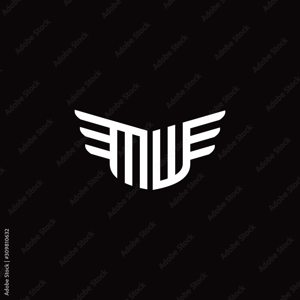 MW logo monogram emblem shape with wings style ribbon design template ...