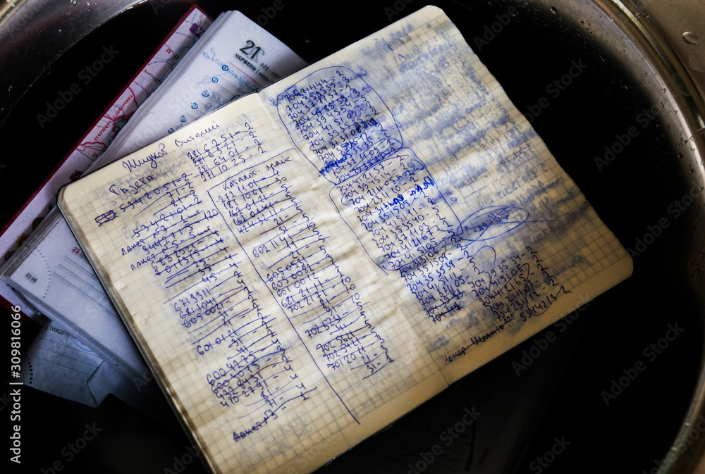 Notepad written in numbers in water Stock Photo | Adobe Stock