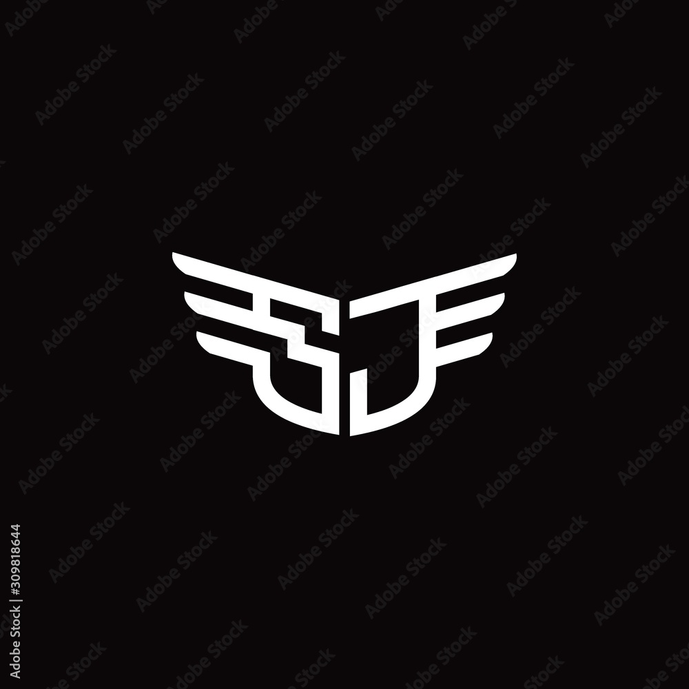 SJ logo monogram emblem shape with wings style ribbon design template ...