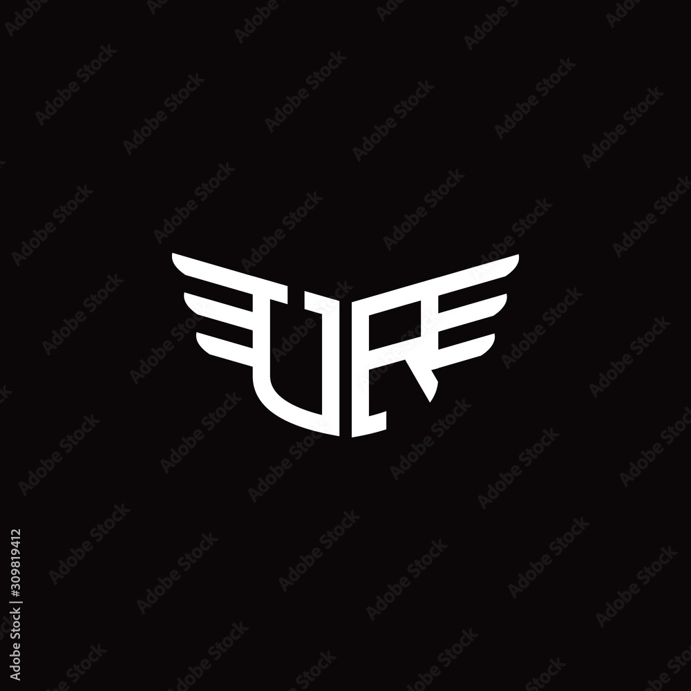 UR logo monogram emblem shape with wings style ribbon design template ...