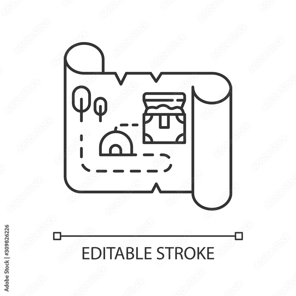 Treasure map linear icon. Ancient manuscript. Old scroll. Treasure ...