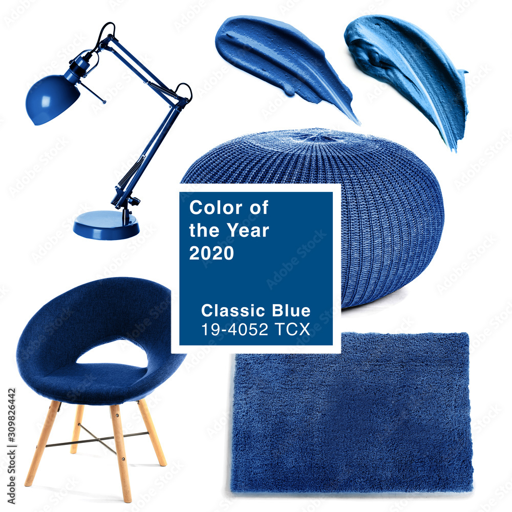 Different objects in blue color on white background Stock Photo | Adobe ...