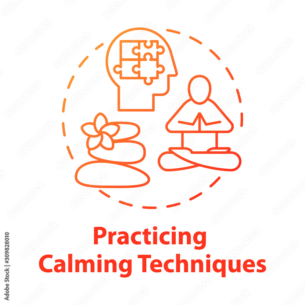 Practicing calming techniques concept icon. Relaxation and mental ...