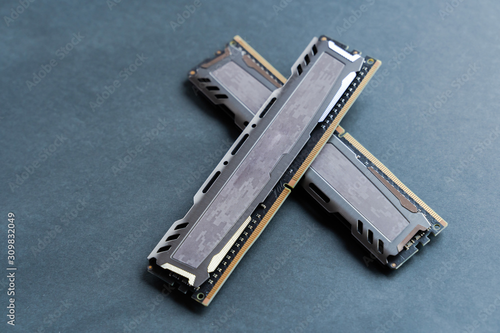 Two memory modules. Fast DDR4 RAM. Gamer DRAM sticks. PC gaming ...